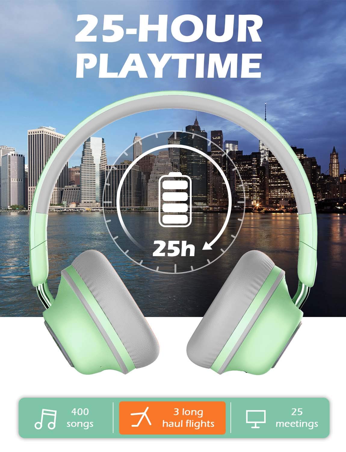 Active Noise Canceling Headphones, RCA Bluetooth 5.0 Headphones Over Ear Wireless Headphones with Mic, Foldable Soft Protein Earpads, 25Hrs Playtime for Travel Work TV PC Cellphone
