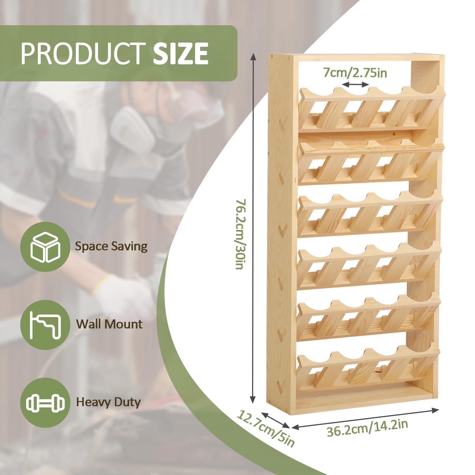 jxgzyy 6 Tier 24 Can Spray Paint or Lube Can Wall Mount Storage Holder Rack Lube Holder Organization Storage Rack Wood Shelf Case Organizer, 14.2" L x 5" W x 30" H