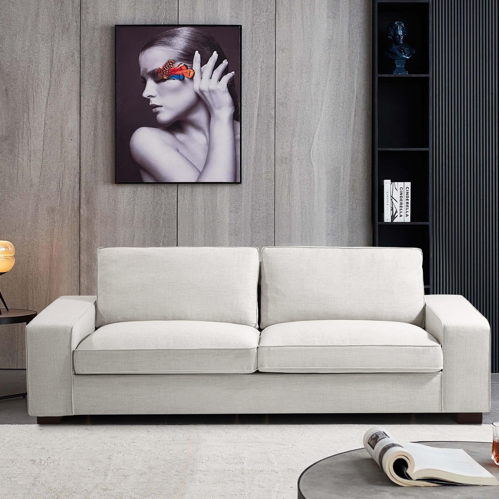 ABAKAN 88.58" Modern Sofas Couches for Living Room, 3-seat Comfy Chenille Couch with Solid Wood Frame, Removable Low-Back Sofa Cushion and Detachable Sofa Cover, Easy to Install(Dark Grey)