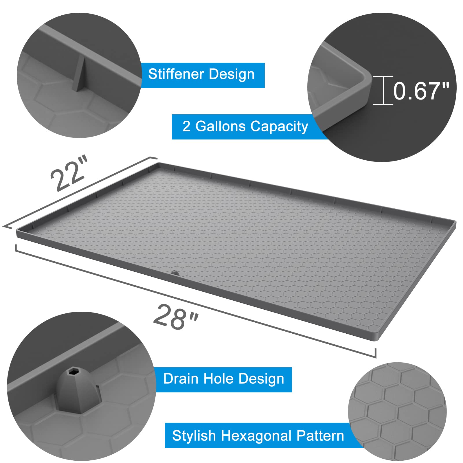 AECHY Under Sink Mat, 34" x 22" Silicone Under Sink Liner, Under Kitchen Sink Mat with Unique Drain Hole Design, Waterproof & Flexible Sink Mats for Kitchen, Bathroom and Laundry Room Gray