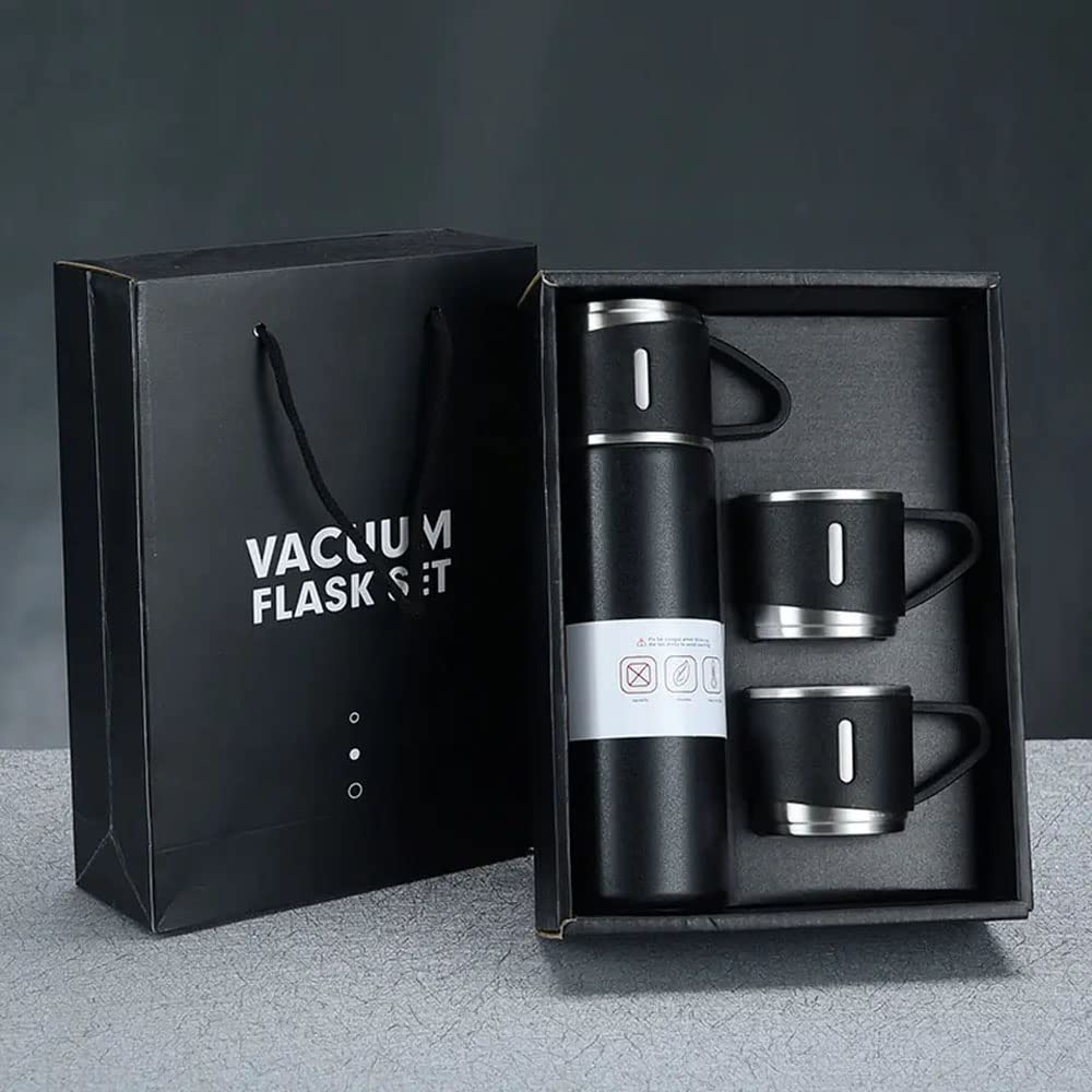 500Ml Hot And Cold Double Wall Stainless Steel Insulated Sport Vacuum Flask Tea Gift Box Set With Two Cups (Pink)