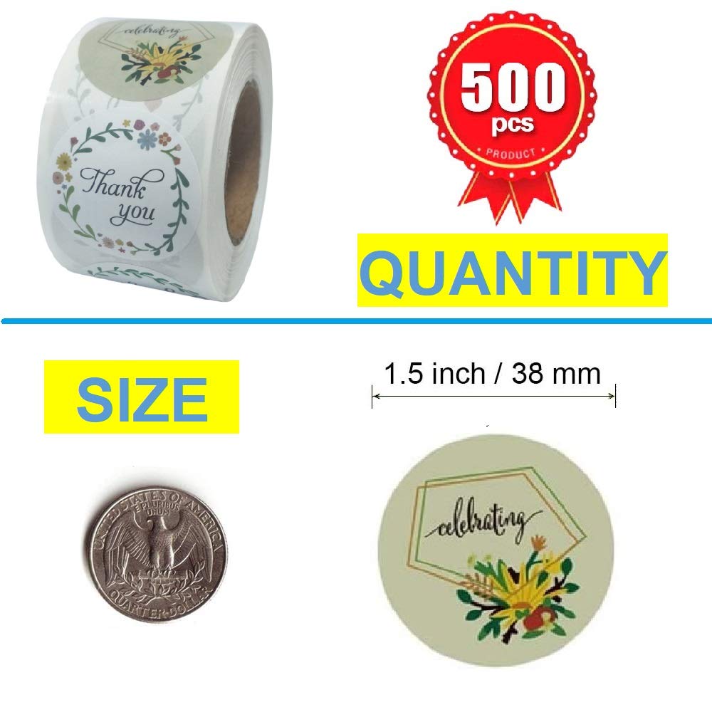 500 PCS 1.5 Inch Thank You Sticker Foil Thank You Labels for Sealing, Decoration (4 Designs, 500 pcs * 1 roll)