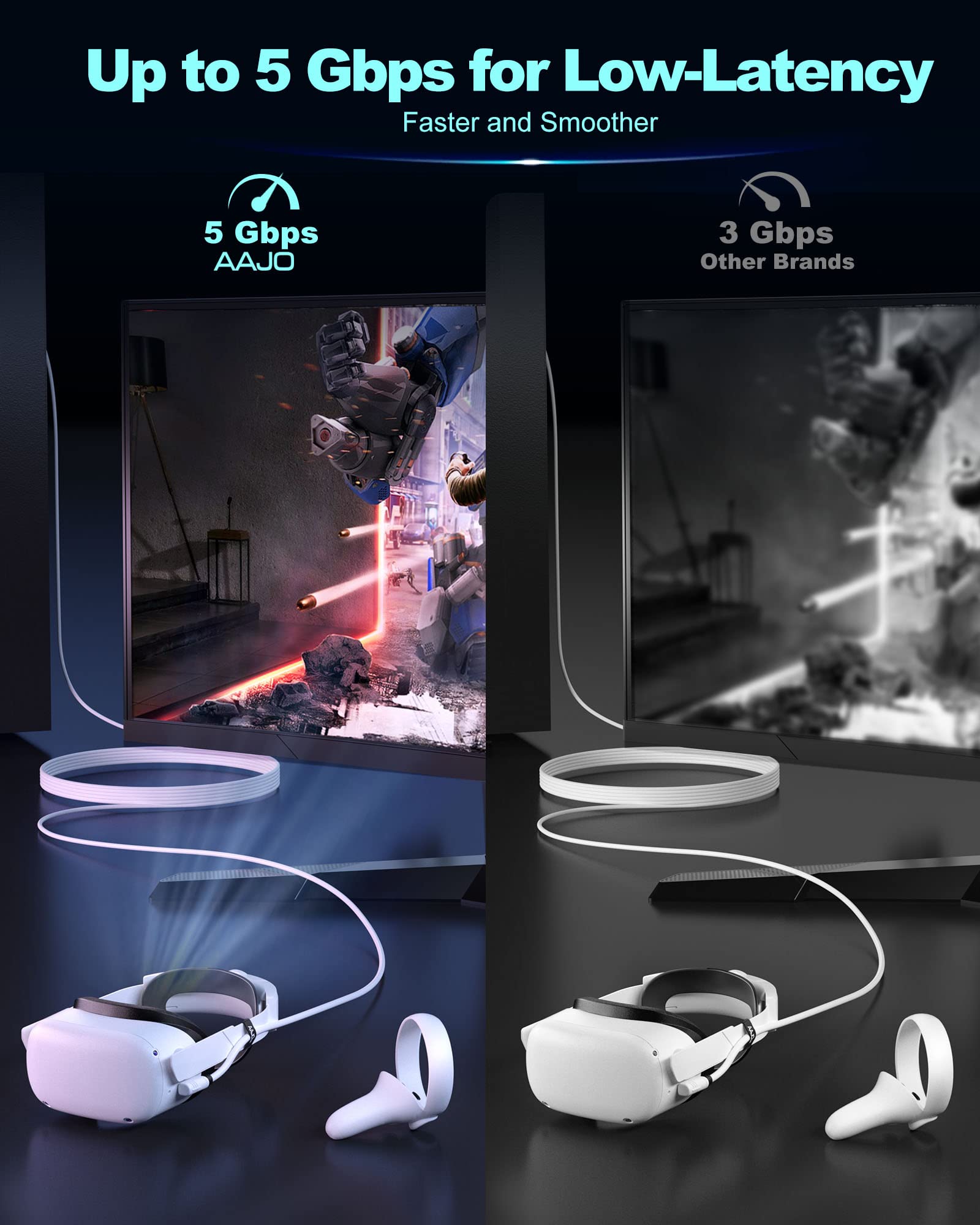 AAJO Link Cable Compatible with Quest 2/1 Accessories, 16 ft USB 3.0 to USB C Charging Cable 5 Gbps High-Speed Data Transfer Gaming PC, Steam VR