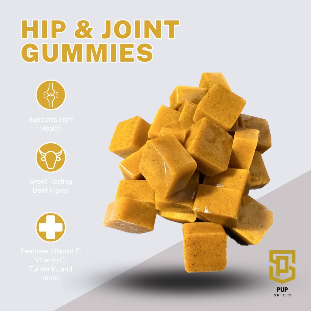 Pup Shield Advanced Hip & Joint Gummies for Dogs | Potent Glucosamine, Hemp, Turmeric | Supports Mobility, Promotes Comfort | Pet Wellness Supplements | 90 Beef Flavored Gummy Chews