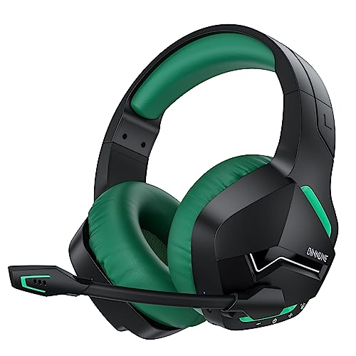 BINNUNE Wireless Gaming Headset with Microphone for PC PS5 PS4, 2.4GHz Low Latency, Bluetooth 5.0 USB Gamer Headphones with Mic for Laptop Computer