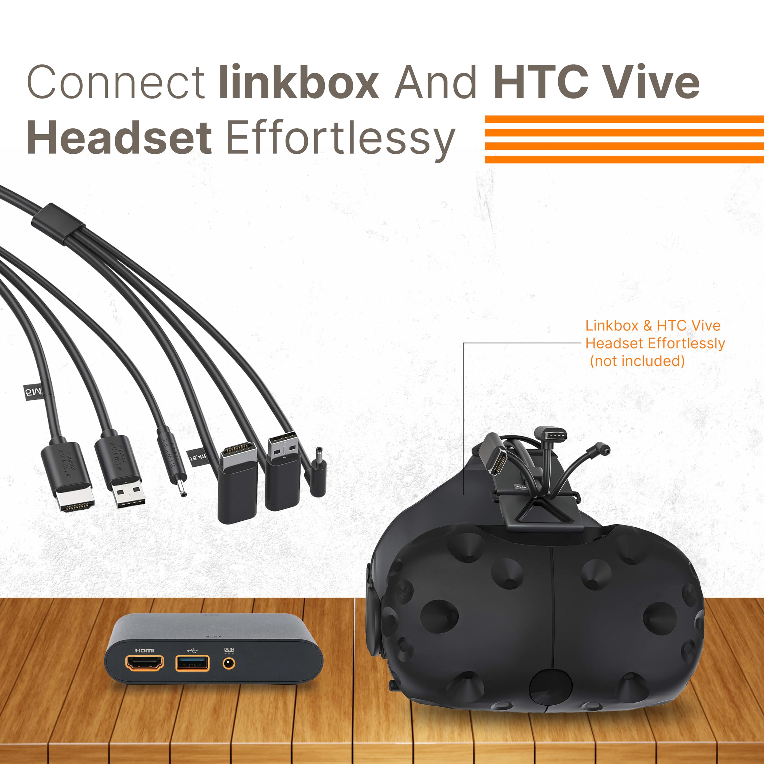 Skywin 3-in-1 Round HTC Vive Compatible Cable - Replacement 3-in-1 Connection Cable for HTC Vive Headset and Linkbox (5 Meters / 16 Feet)