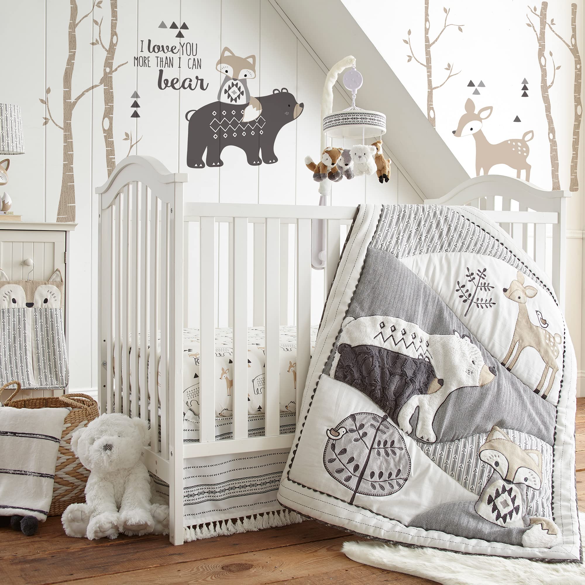Levtex Baby Bailey Mini Crib Fitted Crib Sheet, Cotton, Taupe, Charcoal, White, Grey