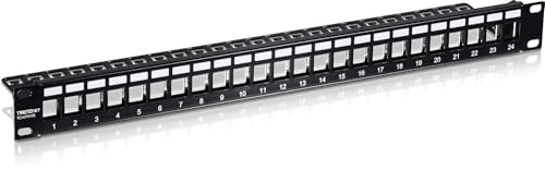 TRENDnet 24-Port Blank Keystone Shielded 1U Patch Panel, 1U 19" Rackmount Housing, Protects Against EMI/RFI Noise, Recommended with TC-K06C6A Cat6A Keystone Jacks (Sold Separately), Black, TC-KP24S