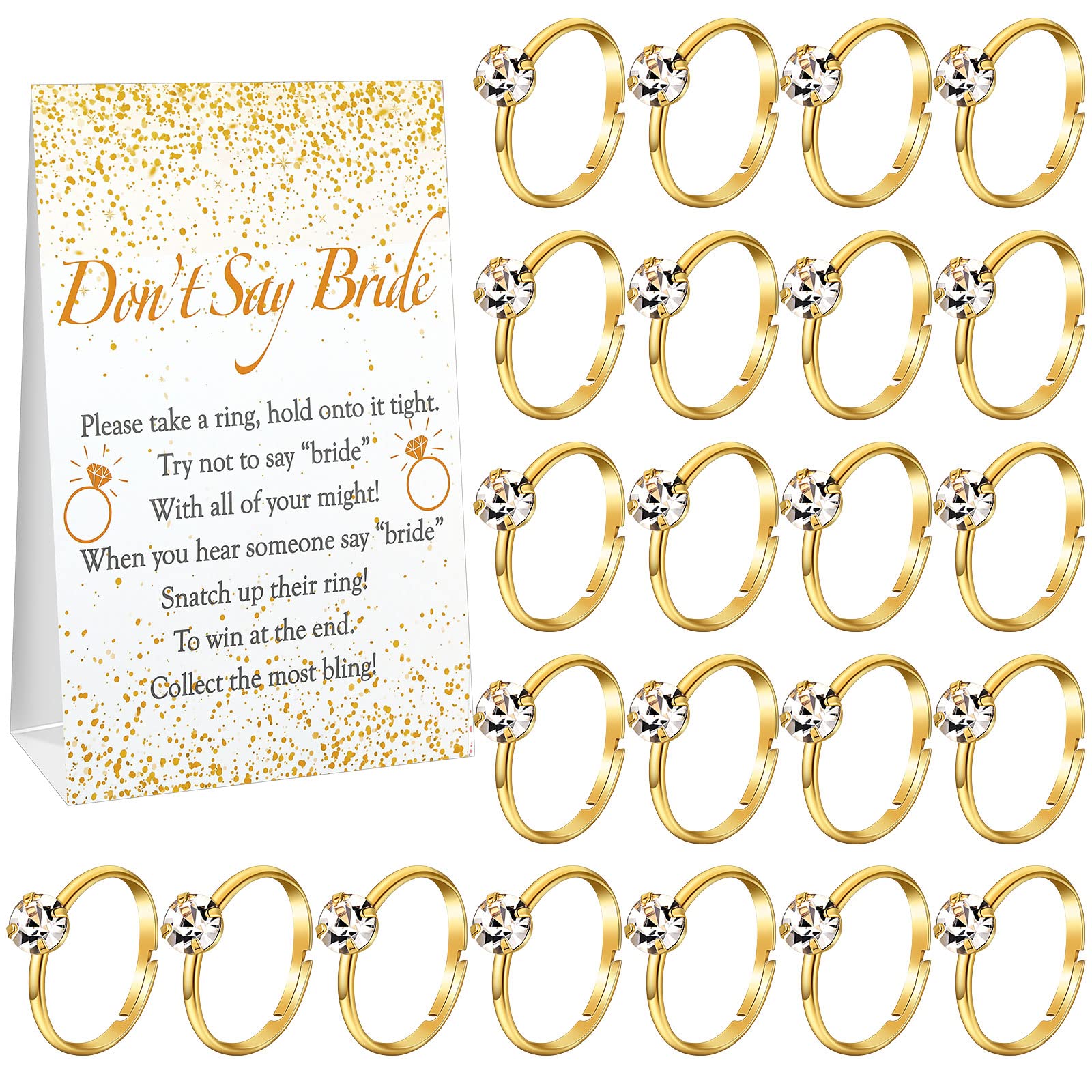 Geosar Ring Game Put a Ring on It Bridal Shower Games with Rings Dont Say Bride Game Rules and 60 Plastic Rings Bridal Shower Favors for Guests Wedding Shower Games(Gold, Confetti)