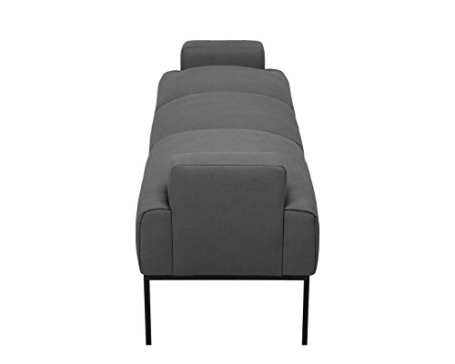 Iconic Home Carmel Bench Pebble Grain PU Leather Ottoman with Metal Frame, Grey
