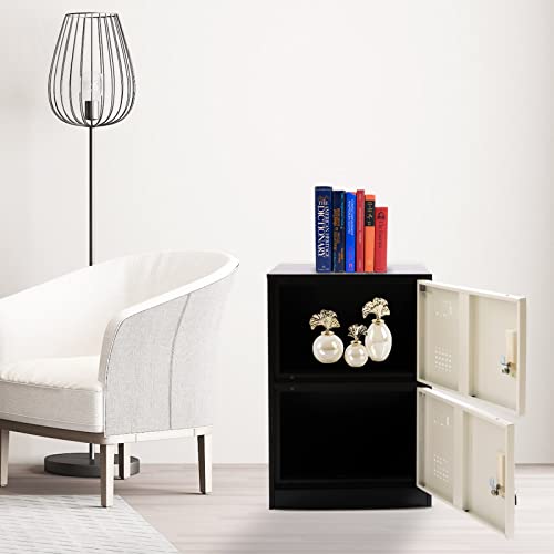 Harbin-Star Metal Lockers for Employees/Storage, 2 Doors Stackable Office Storage lockers with Card Slot, School and Home Storage Cabinet Organizer with Keys, Kids Locker for Cloth and Toy-Black&White