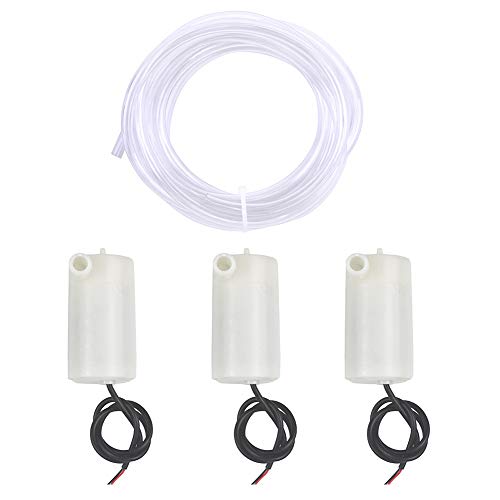 WayinTop 3pcs Mini Water Pump DC 3V 5V Micro Submersible Motor Pump + 3M Clear Vinyl Tubing Flexible PVC Tubing for Fish Tank Fountain Aquarium Garden Plant Flower