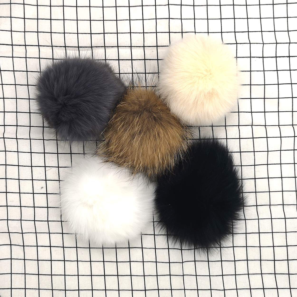 Fox Fur Hair Ball Fluffy Pompom Ball with Rubber Band for Detachable Knit Hats Clothing Accessories Fox Black 13