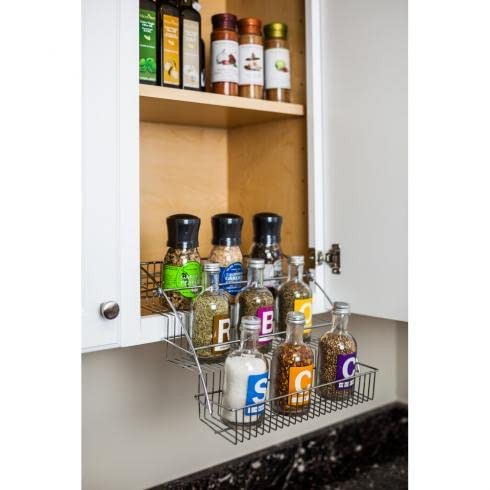 Hardware Resources 3-Tier Pull Down Spice Rack - Chrome-Finished Steel Retractable Organizer for Spice Bottles & Seasoning Jars - Easy to Install, Screws Included - Fits 15β Opening Wall Cabinet