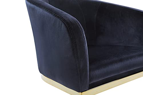 Iconic Home Siena Accent Club Chair Shell Design Velvet Upholstered Half-Moon Gold Plated Solid Metal U-Shaped Base Modern Contemporary Black, 25.6D x 23.2W x 31.7H in