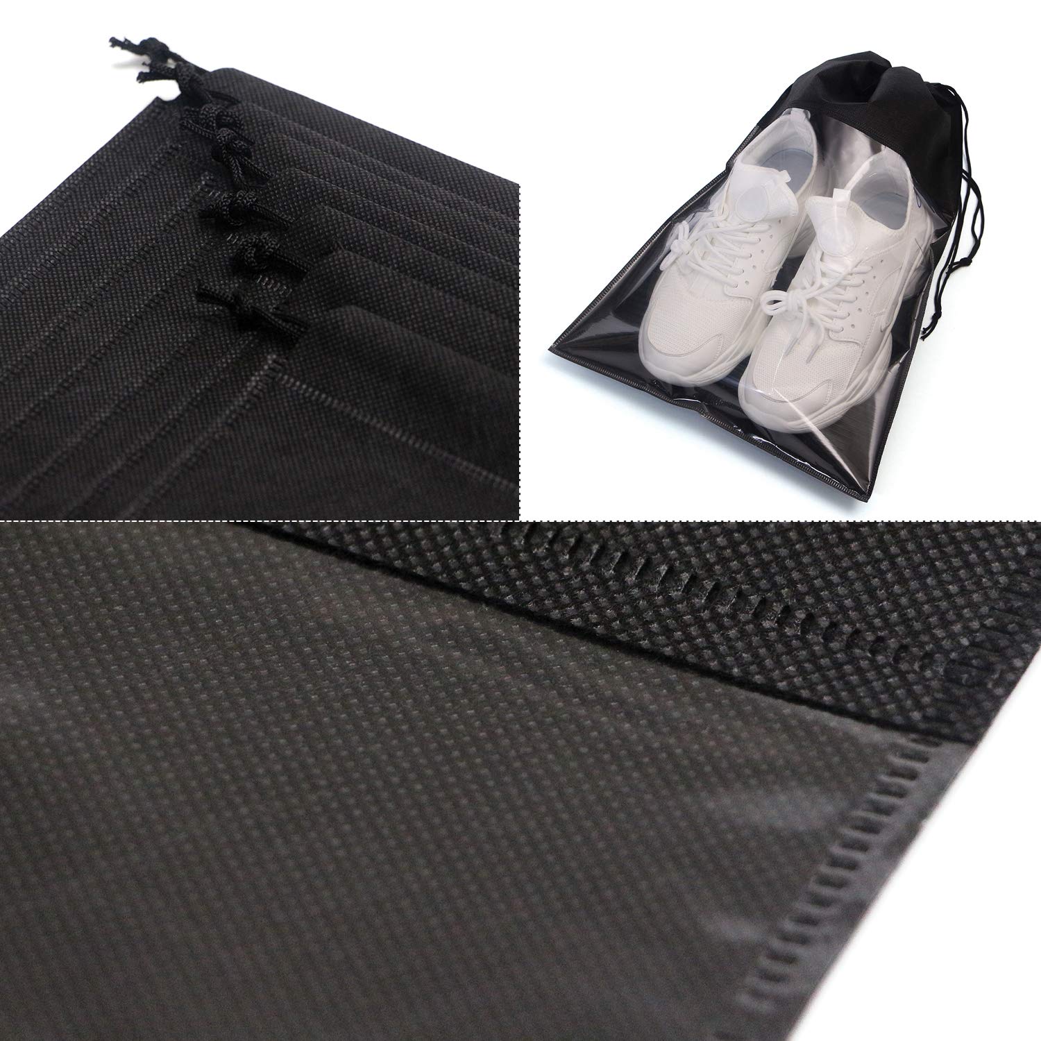 8 Pack Portable Shoe Bags for Travel Large Shoes Pouch Storage Organizer Clear Window with Drawstring for Men and Women Black