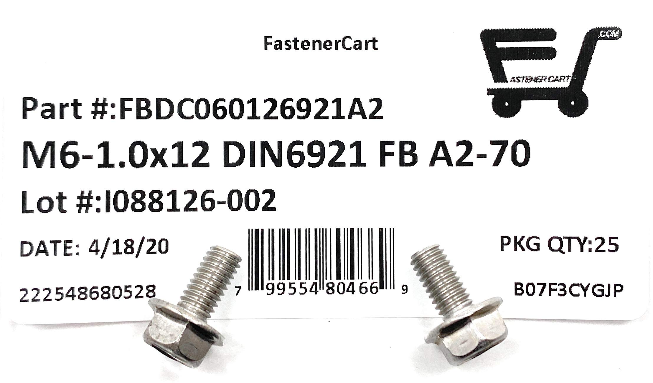 M6-1.00 x 12 Stainless Steel Flange Bolt DIN 6921 A2 (25 Pieces) M6x12