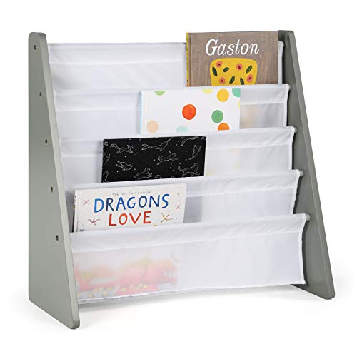 Humble Crew Kids Wood Table and 4 Chair Set, Grey & Grey/White Kids Book Rack Storage Bookshelf, 4 Tiers