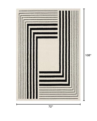 Abani Geometric Beige/Black Area Rug -6'x9' - Modern 3D Lines Design - Deco Collection - Easy to Clean - Durable for High Traffic Areas - Bedroom, Office & Kitchen - Medium Pile