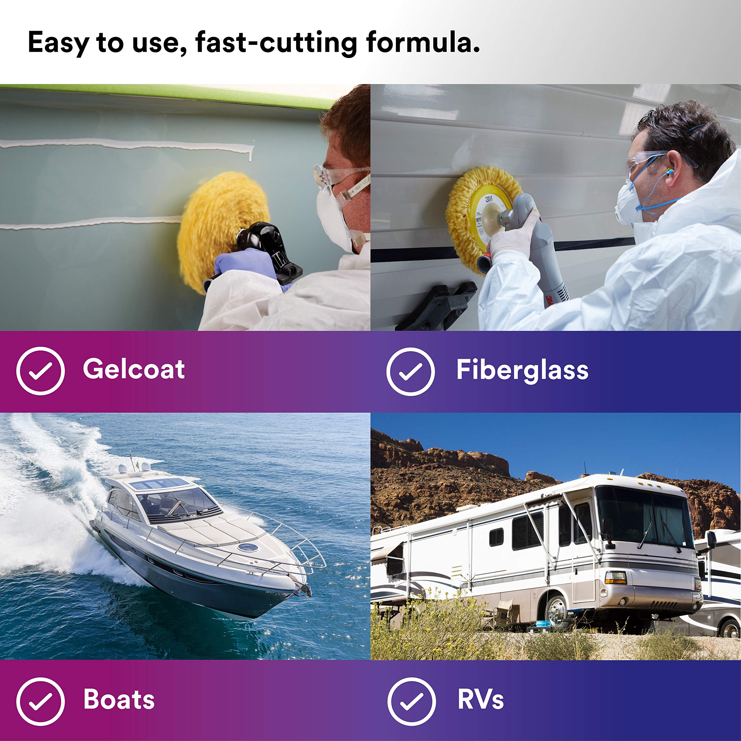 3M Perfect-It Gelcoat Light Cutting Polish + Wax, 36110, 1 Quart, One-Step Process, Removes Scratches and Swirls, Light Oxidation Remover for Boats and RVs