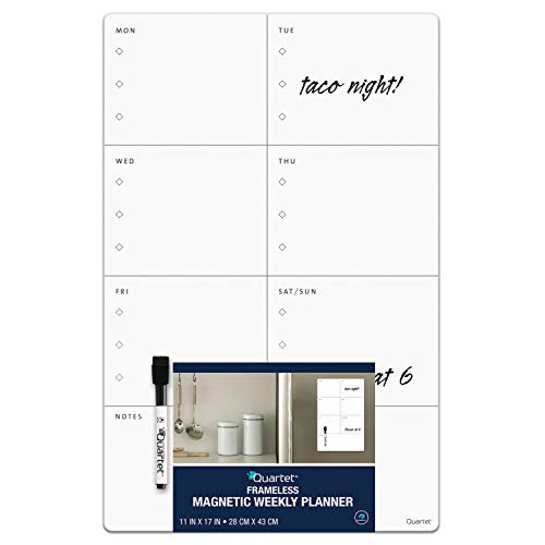 Quartet Magnetic Weekly Planner Dry Erase Board, 11" x 17", Small White Board for Fridge, Home School Supplies or Home Office Decor, Frameless, Includes 1 Dry Erase Marker (63540)