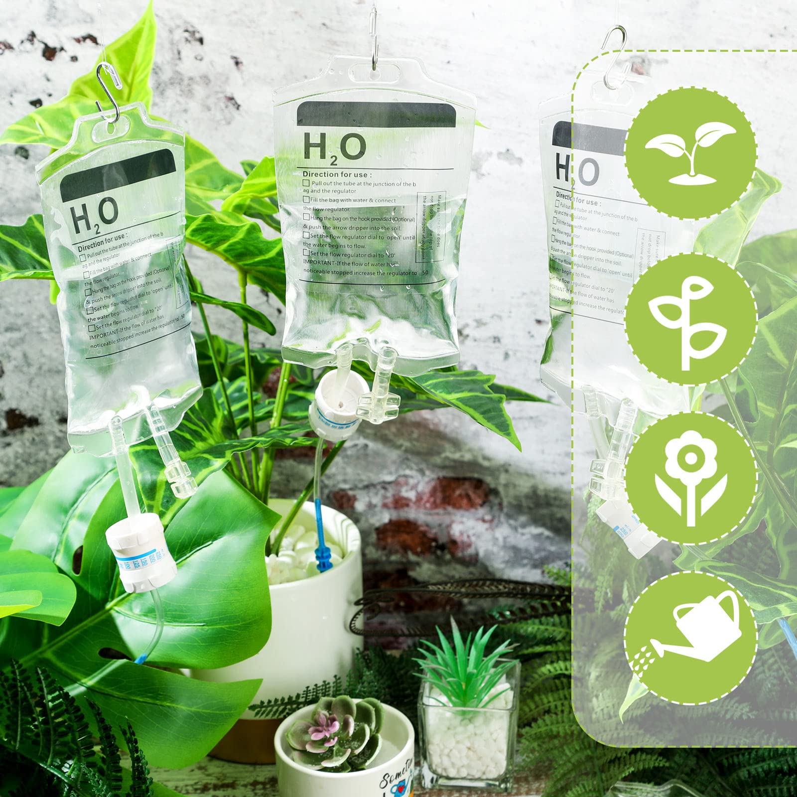 6 Pcs Plant Drip Irrigation Bag 350ml Automatic Plant Waterer Plant Watering Devices System Waterer with Adjustable Valve Switch for Indoor Outdoor House Potted Plant Support Gardening System Kit