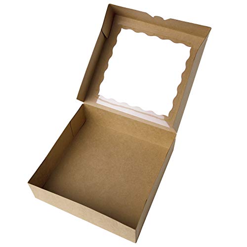 ONE MORE 10inch Natural Kraft Bakery Pie Boxes With PVC Windows,Large Cookie box 10x10x2.5inch 12 of Pack (Brown,12)