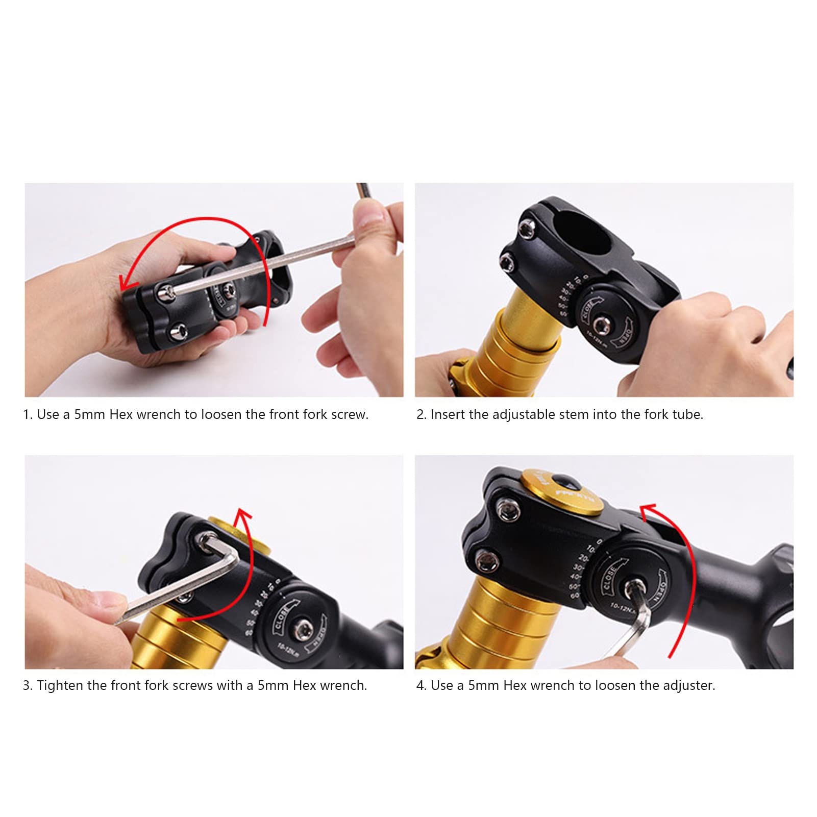 31.8 Bike Stem Replacement, 125mm 60 Degree Adjustable Mountain Bike Handlebar Stem Riser for Road Cycling(red)