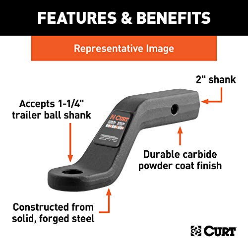 CURT 45340 Forged Trailer Hitch Ball Mount, Fits 2-Inch Receiver, 17,000 lbs, 1-1/4-Inch Hole, 2-In Drop, 1-Inch Rise, Carbide Black Powder Coat