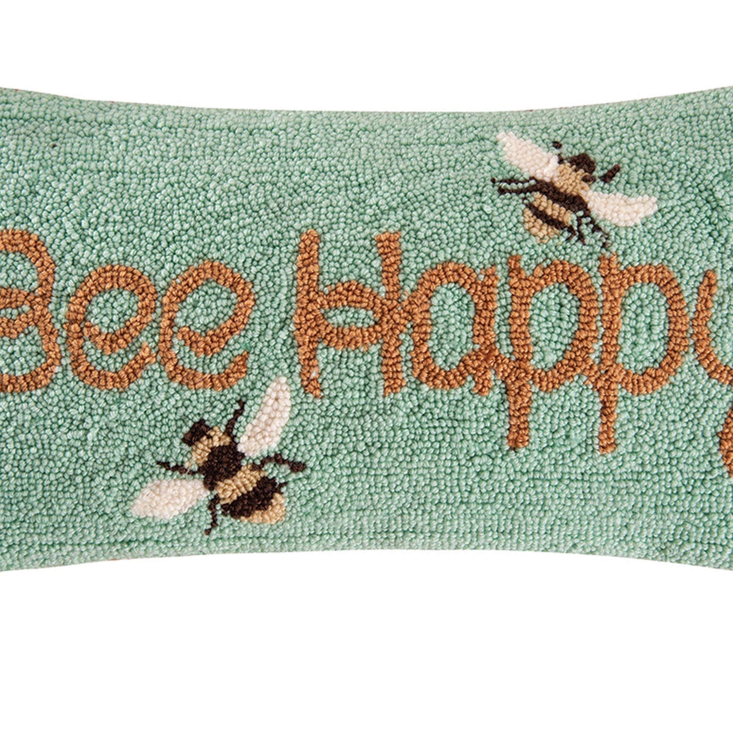 C&F Home Bee Happy Bumble Bee Green Yellow Garden Summer Decor Decoration Handmade Hooked Handmade Small Petite Accent Throw Pillow 10" x 20" Yellow
