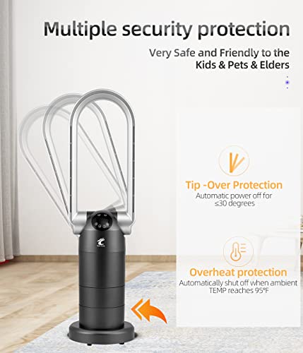 Bladeless Tower Fan & H13 HEPA Air Purifier & 1500W Space Heater 3in1, 120° Swing & 210° Tilt Head Table Fan, 29in. 35W Desk Fan with Remote, 9 Speeds 9H Timer Air Circulator for Home Office, G/S…