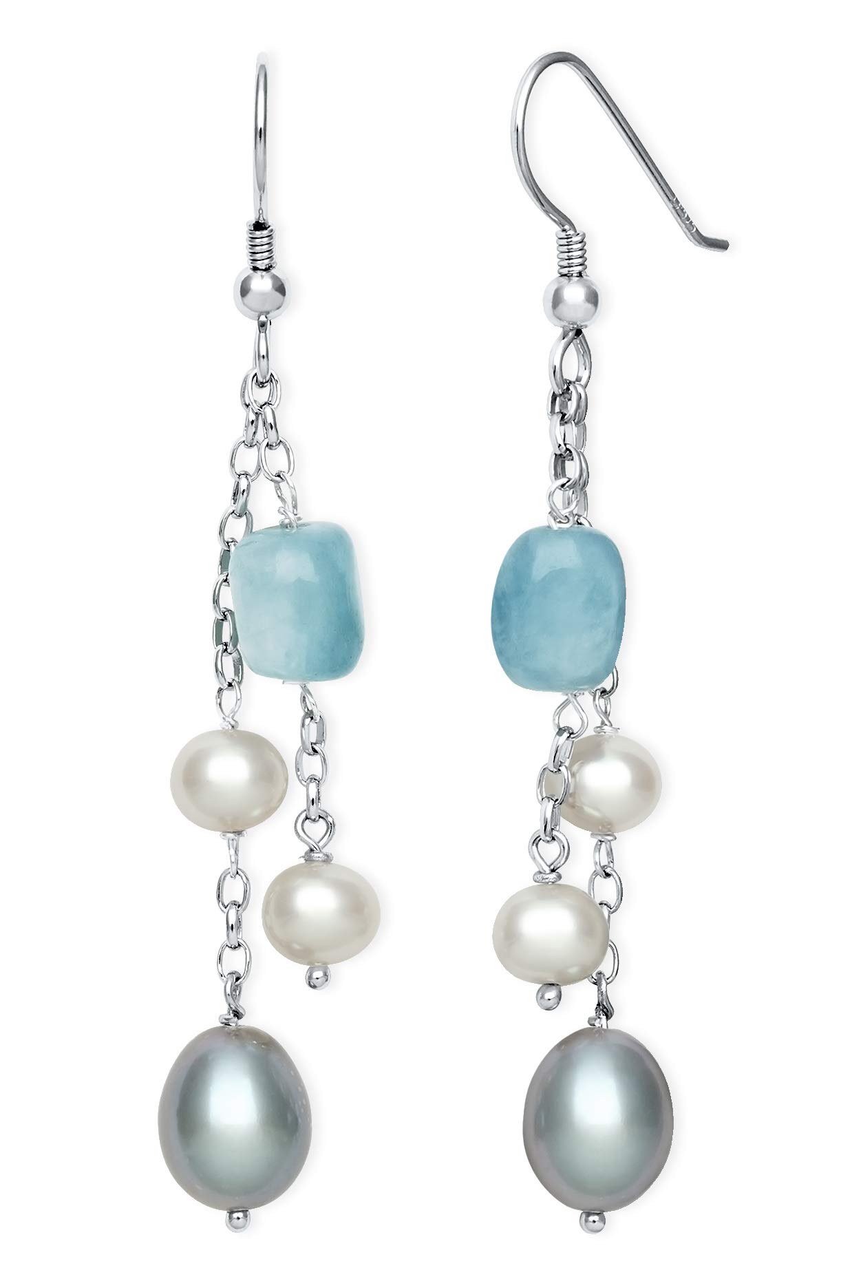 Belacqua Natural Aquamarine & Cultured Freshwater Pearl Necklace and Dangle Earring Set
