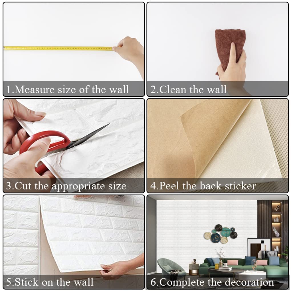 Arthome Brick Wall Panels 116 Sq.Feet Coverage,Peel and Stick 3D Wallpaper,Self Adhesive Waterproof Foam Brick for Living Room,Bedroom,Laundry,Kitchen,Fireplace,TV Wall Decoration (White 20 Pack)