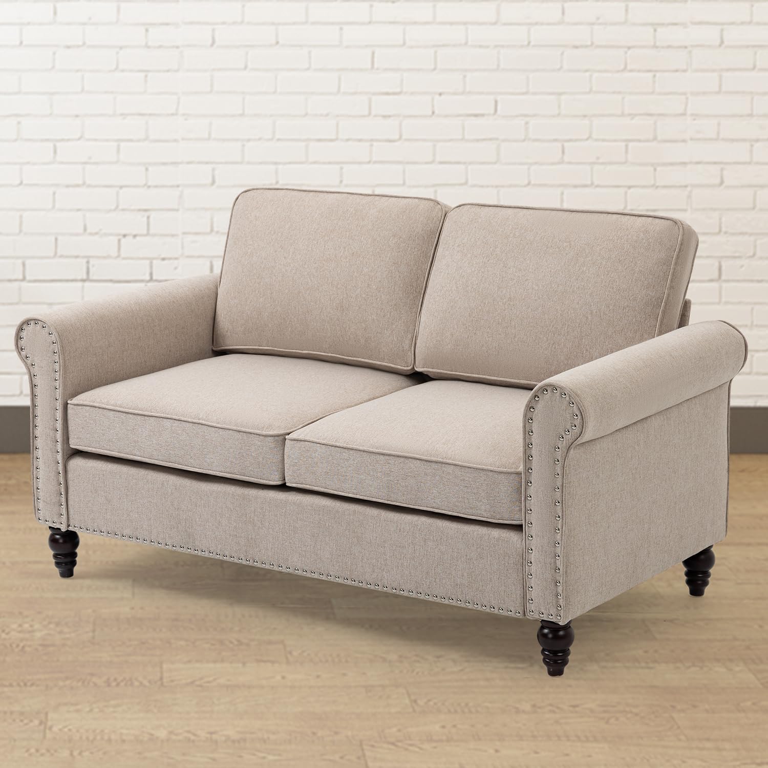 48" Small Loveseat Sofa Couch, Mid Century Modern Comfy Sofa Couch, Upholstered 2 Seater Mini Love Seat Couch with Rolled Armrest & Nailhead Trim for Small Spaces, Bedroom, Living Room, Apartment