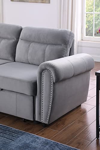 Lilola Home Ashton Gray Velvet Fabric Reversible Sleeper Sectional Sofa Chaise