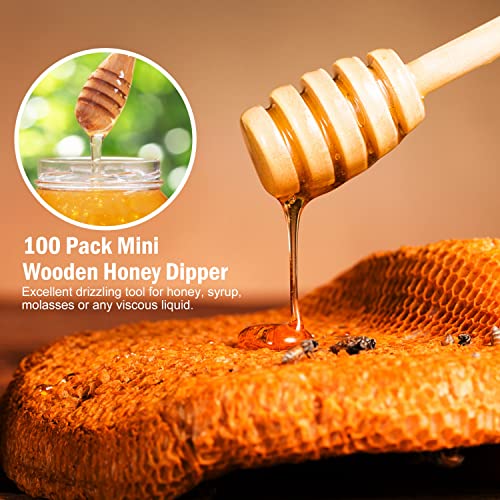 WEFOO 100 Pack Mini 3 Inch Portable Wooden Honey Dipper Sticks for Honey Jar Dispense Drizzle Honey, Wedding Party Favors
