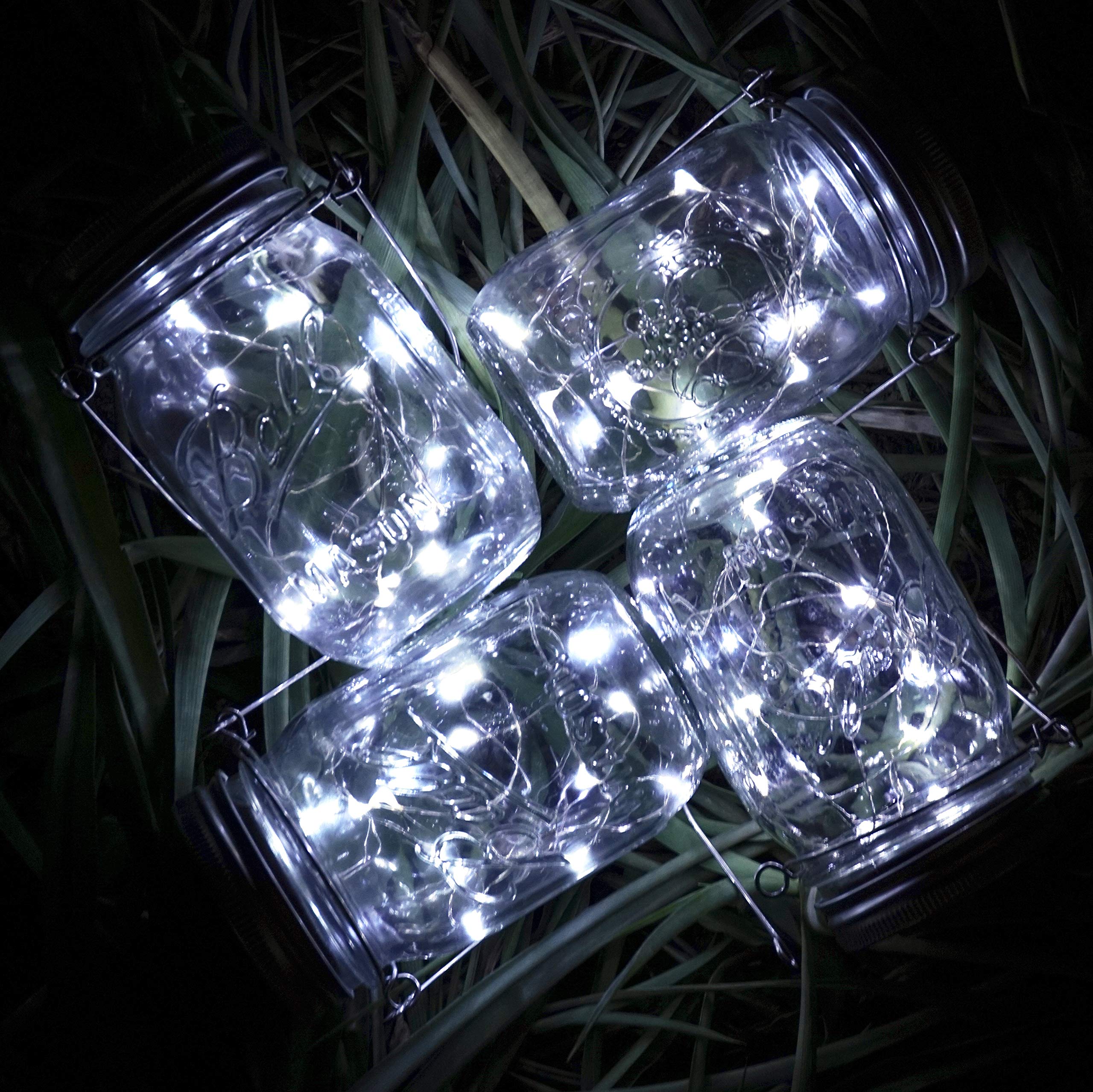 8 Pack Solar Mason Jar Lid String Lights,Cool White Waterproof String Fairy Star Firefly Lights with 8 Hangers included (No Jars),For Regular Mason Jar Patio Garden Wedding Lantern Table Decor
