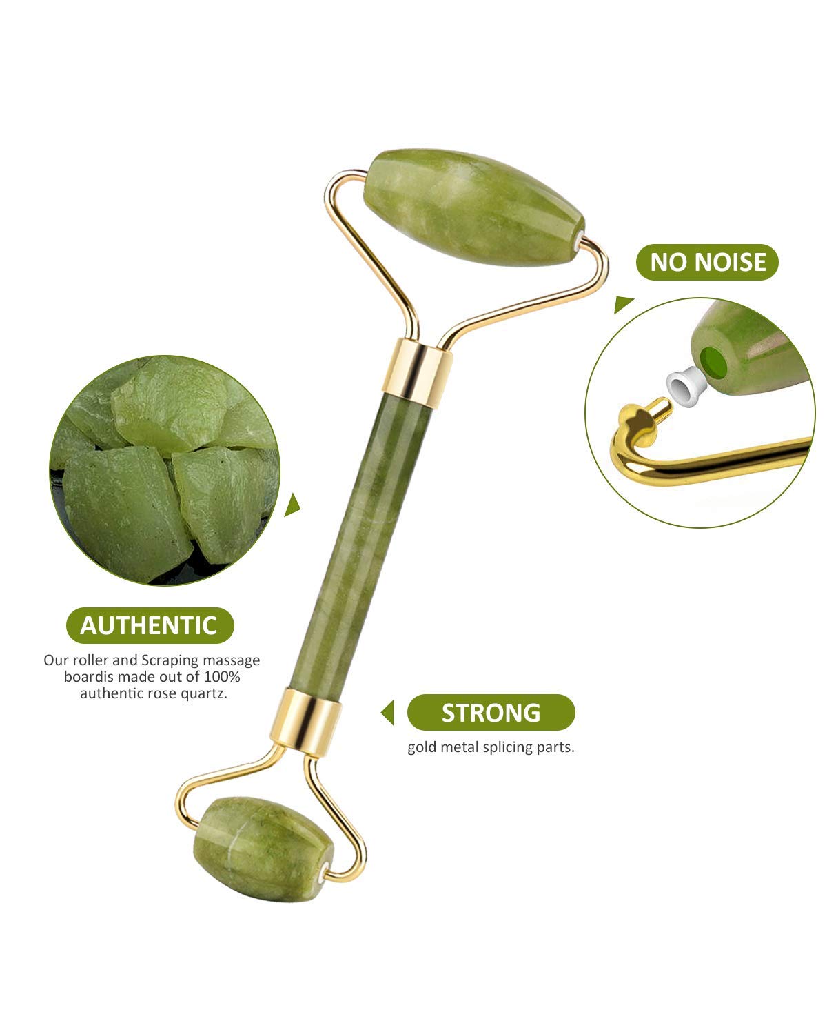 Jade Roller for Face, Jade Roller and Gua Sha Set, EUASOO 100% Real Natural Beauty Jade Facial Roller Massage Tool for Face Eyes Neck Body β Anti Aging Beauty Treatment