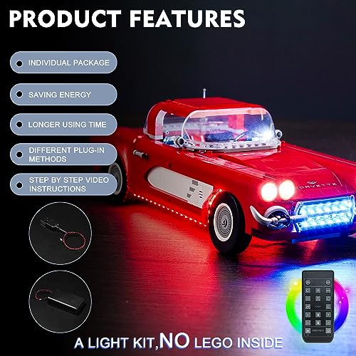 BrickBling LED Light Kit for Lego 10321 Chevrolet Corvette Toy Car, Remote Control Version Lighting Compatible with Lego Corvette- No Model Included