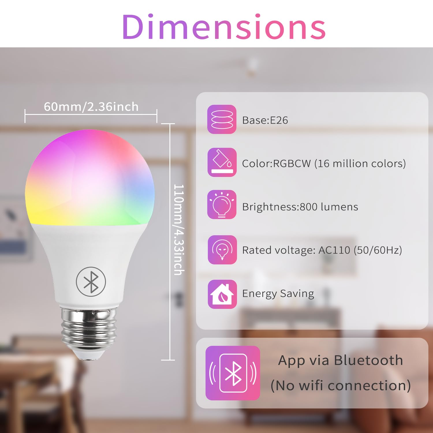 XFOX Bluetooth Tuya Smart Life App Light Bulb, A19 E26 LED Bulbs Dimmable and CCT + Full RGB Color Changing Lighting Bulbs 800LM 60W Equivalent 1 Pack(Don't Support WiFi/Alexa)