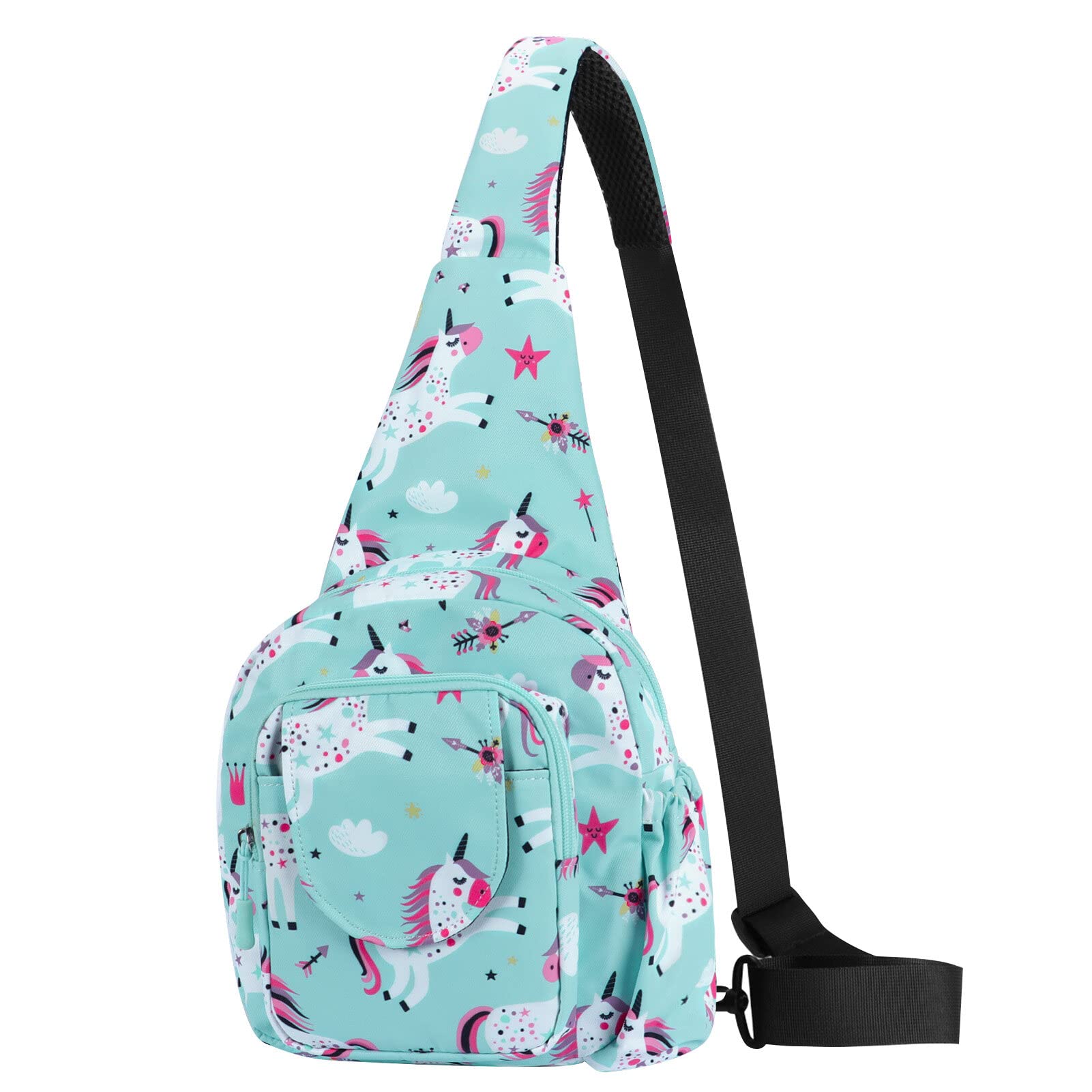 Abberry Unisex Sling Bag Small Crossbody Shoulder Backpack Outdoor Casual Back Pack for Adult(Blue+Pink Unicorn)