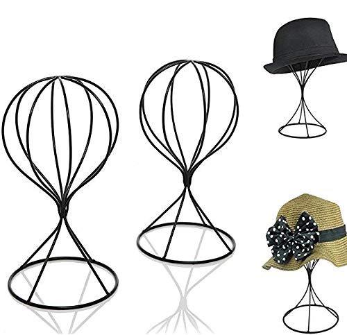 Mydio 2 Pieces Modern Metal Hat Stands Durable Stable Metal Hat Cap Rack Wigs Holder, Metal (black)