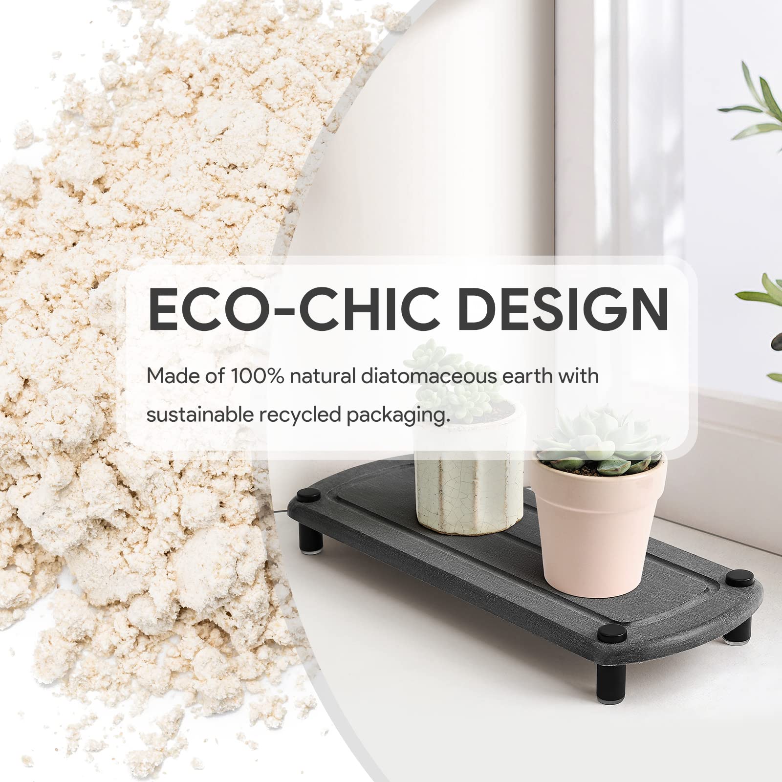 ACWOWO Home Sink Caddy, Instant Dry Kitchen Bathroom Sink Organizer, Diatomaceous Earth Water Absorbing Quick Dry Stone Drying Mat Tray for Sink Soap Bottles Sponge Holder, Gray