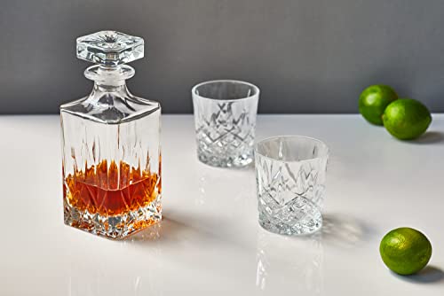 Marquis by Waterford Markham Square Personalized Crystal Whiskey Decanter Set with Pair of 11 Ounce DOF Glasses, Custom Engraved Whiskey Decanter with Glasses for Scotch, Bourbon, Rye