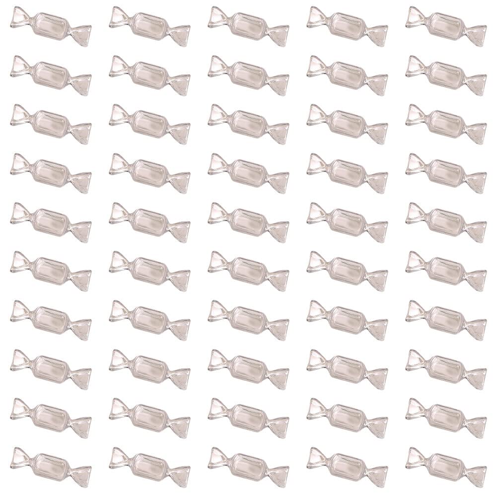 50pcs Candy Shaped Mini Box Transparent Jewelry Storage Box Travel Plastic Container Small Jewelry Storage Box with Lid Display Case Organizer Party DIY Decor (Transparent)
