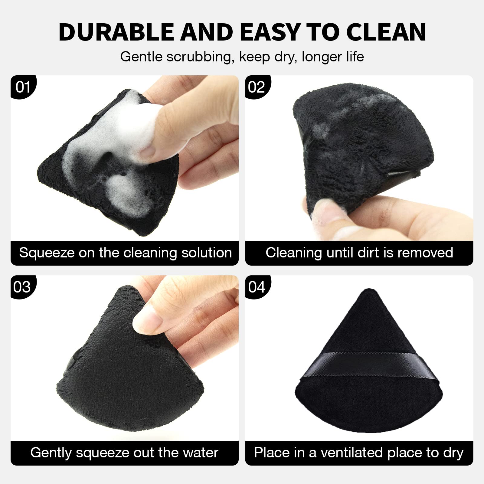 6 Pieces Powder Puff For Loose & Cosmetic Face Makeup Velour Soft Triangle Wet Dry Cosmetic Foundation Sponge Makeup Tool (Black)