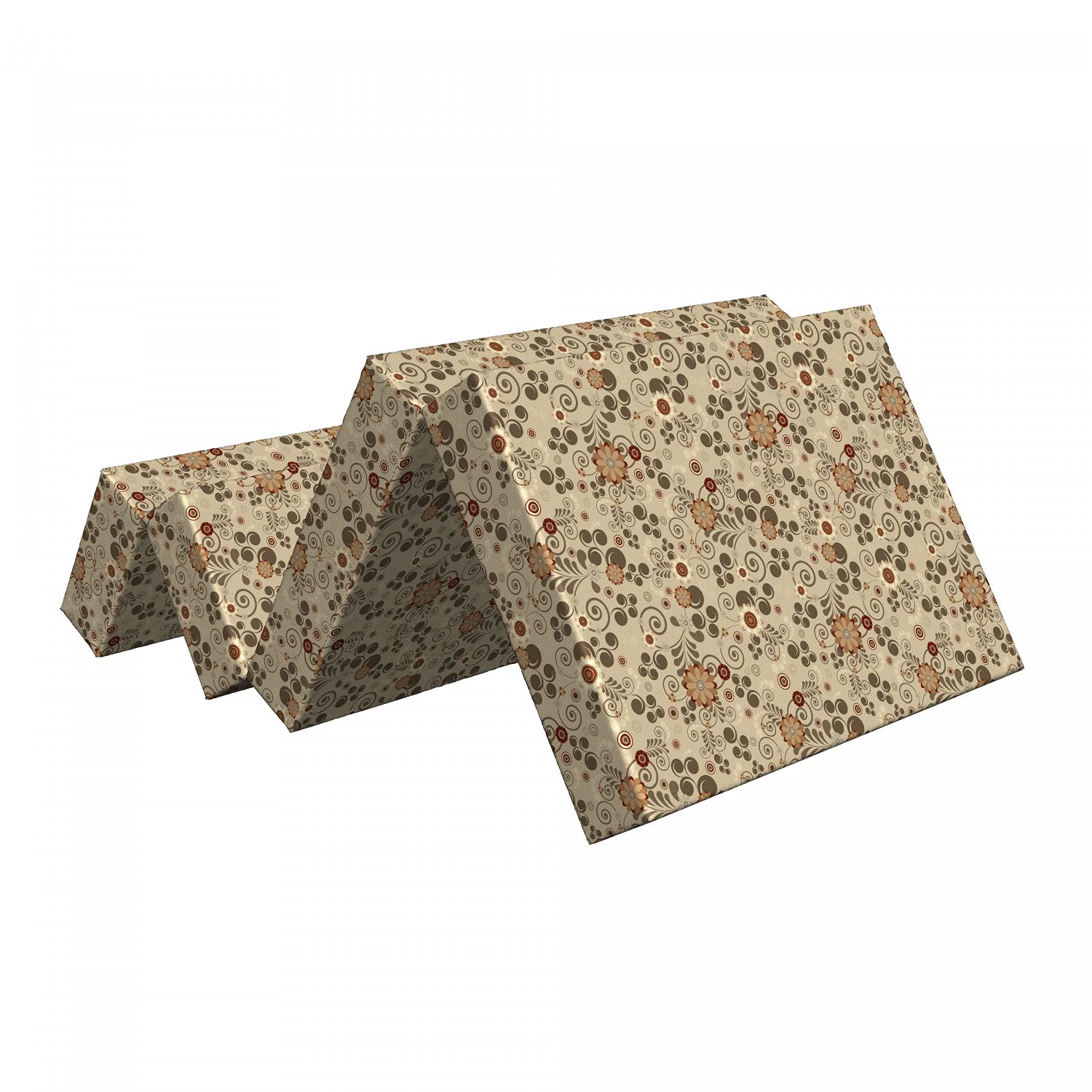 Ambesonne Grunge Foldable Mattress, Swirls Curves and Dots, 74.8" x 35.4", Tan Redwood Pale Brown