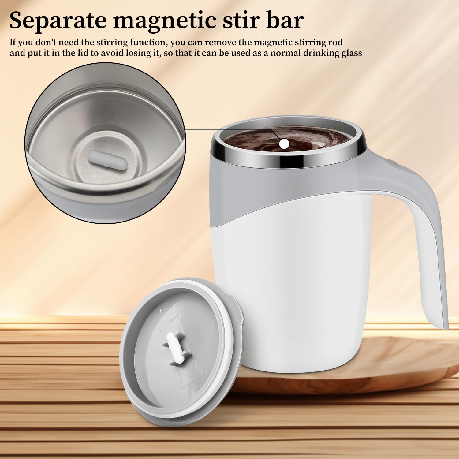 Self Stirring Coffee Mug, Rechargeable Automatic Coffee Stirring Mixing Mug, Electric Funny Self Mixing Cup, Stainless Steel Travel Coffee Cup for Office, Home, Kitchen(White)