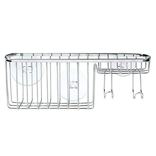 iDesign Gia Polished Stainless Steel Bathroom Suction Combo Organizer Basket - 11" x 4.25" x 4"