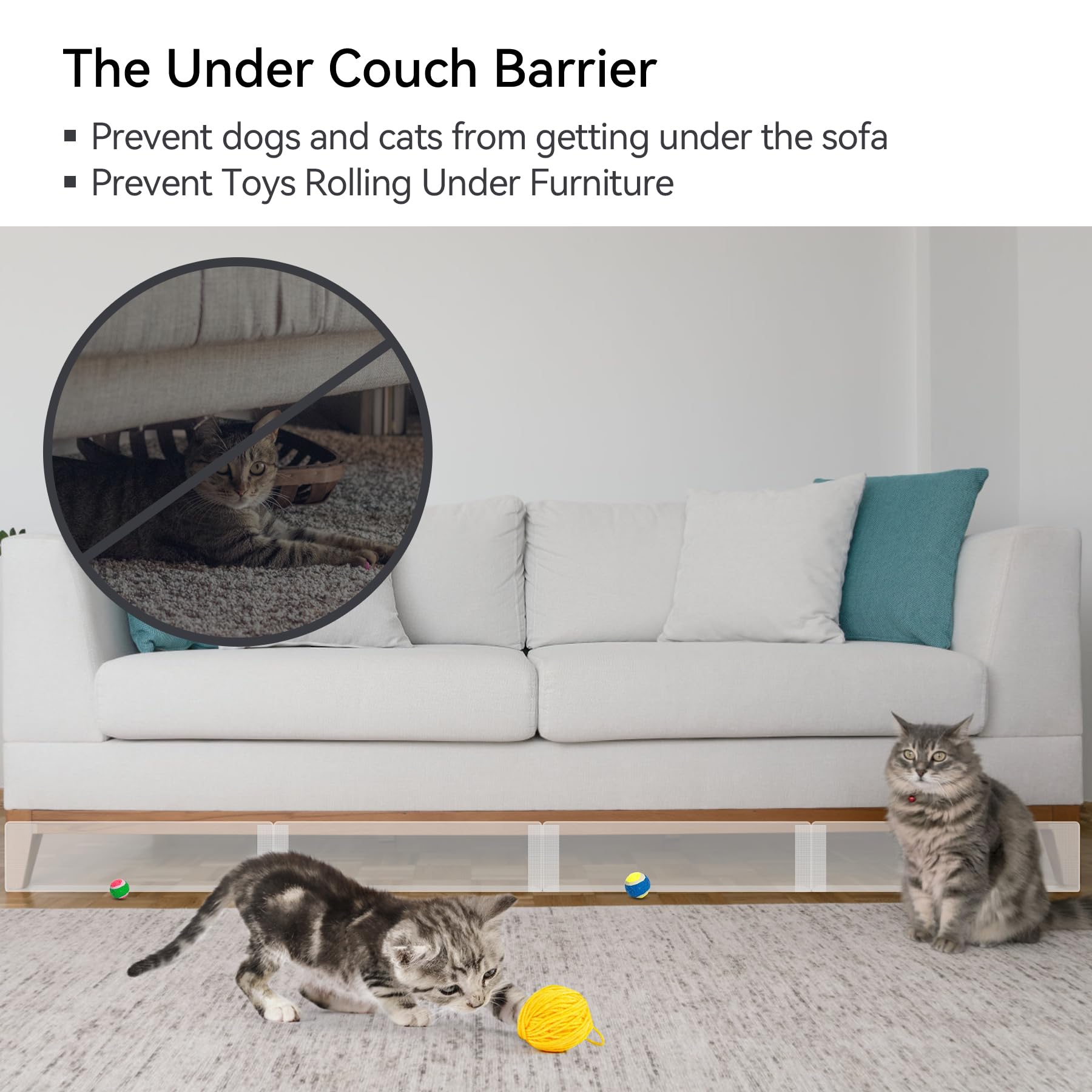 8 Pack Under Couch Blocker, 16in Long x 1.6in High Under Bed Blocker, Under Couch Guards with Cloth-Based Tape to Prevent Pets Toys from Getting Under Sofa Bed Furniture Gap